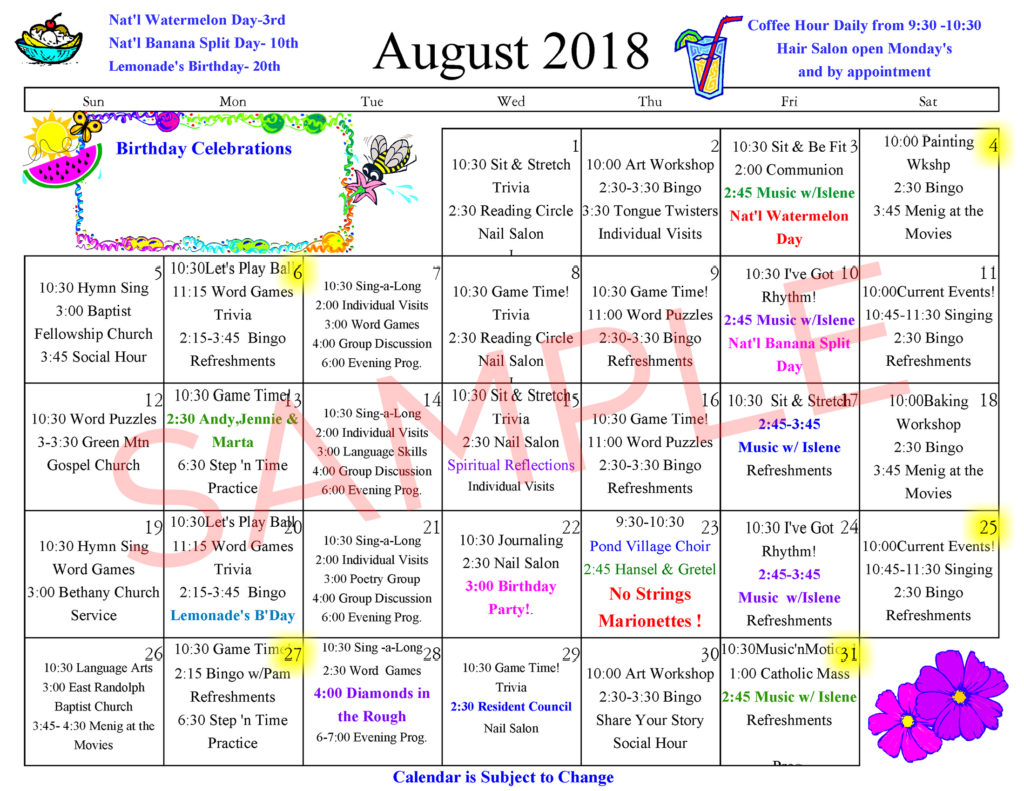 Free Activity Calendar Template For Seniors